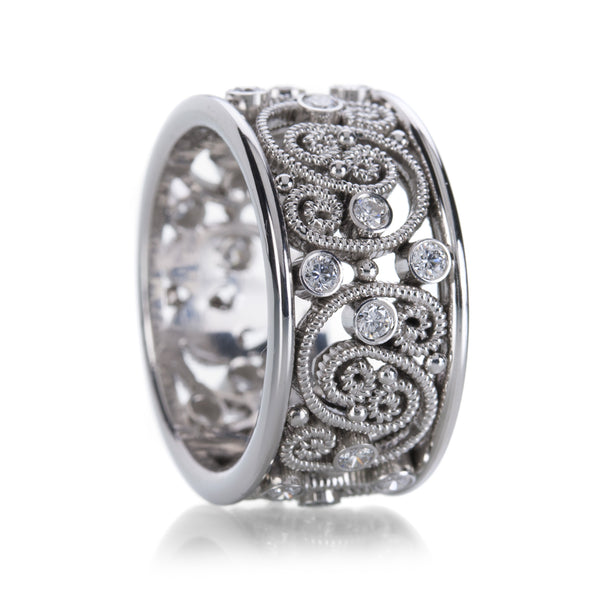 Nathan Levy Wide Platinum Filigree Band | Quadrum Gallery